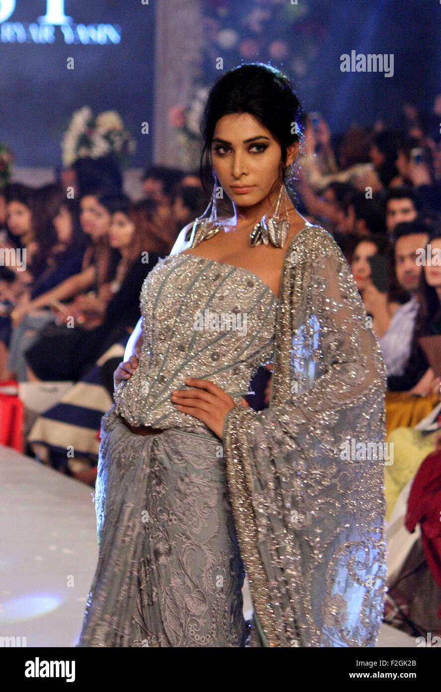 Lahore. 18th Sep, 2015. A model presents a creation by Pakistani ...