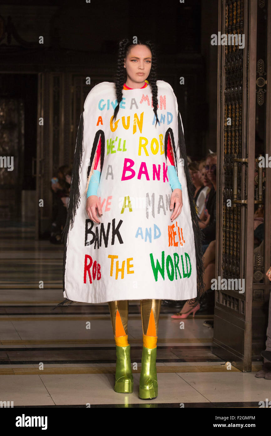 London, UK. 18th September, 2015. Fashion designer Pam Hogg shows her ...