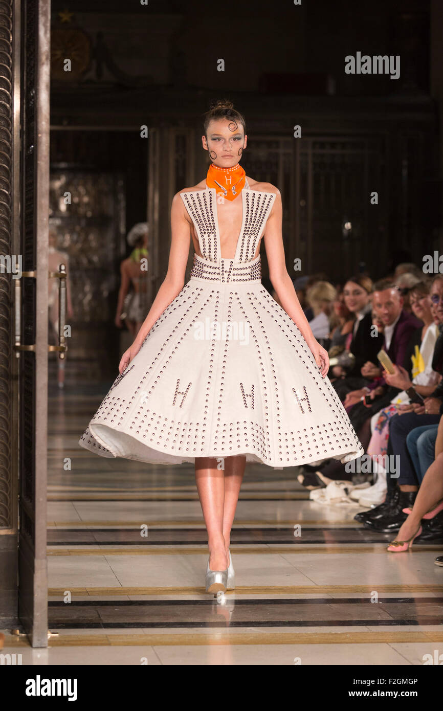 London, UK. 18th September, 2015. Fashion designer Pam Hogg shows her ...