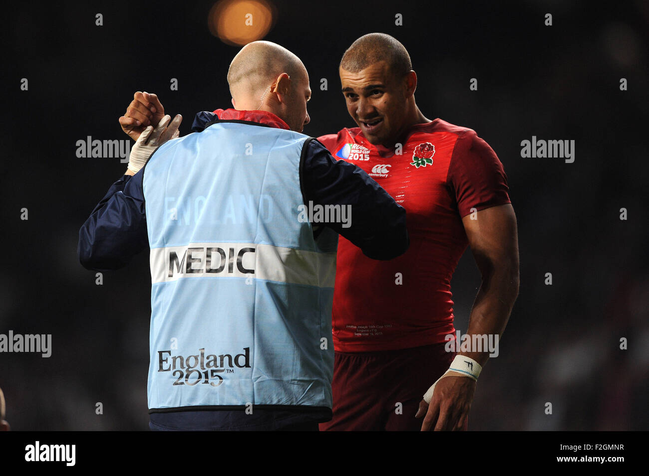 London, UK. 18 September 2015: Injury concern for Jonathan Joseph of ...