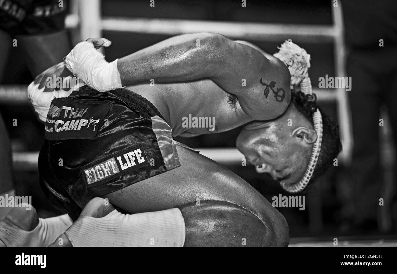 Muay Thai fight in Thailand boxing stadium Stock Photo - Alamy