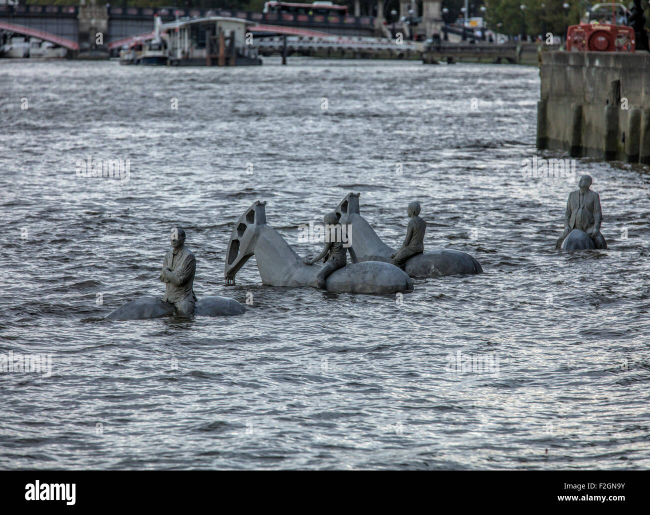 White horses in the River Thames at high tide. Part of The Rising Tide ...