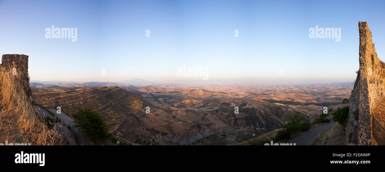 Landscape and castle ruins, Assoro town - Sicily, Italy Stock Photo - Alamy