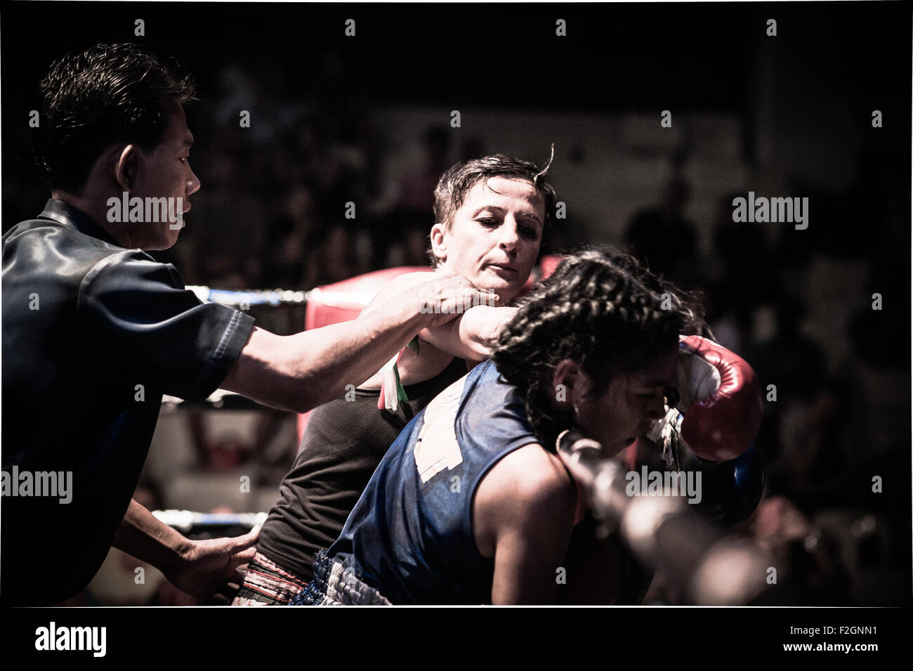 Muay Thai fight in Thailand boxing stadium Stock Photo - Alamy
