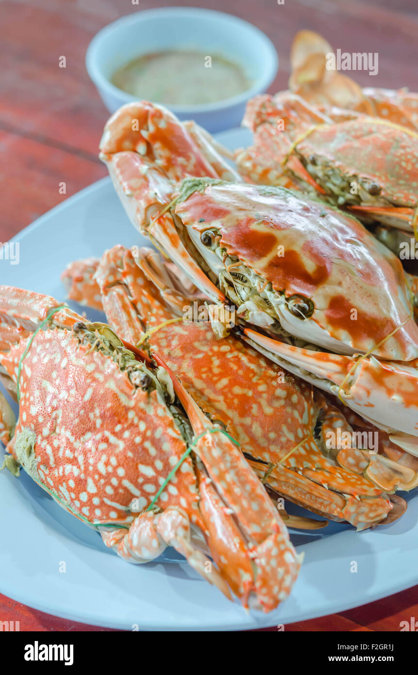 steamed flower crab or blue crab, blue manna crab, sand crab Stock ...