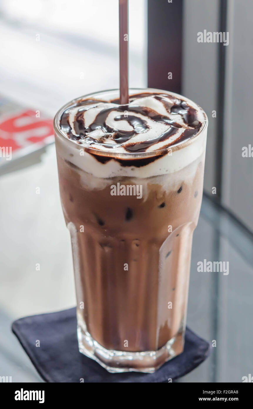 Iced Mocha Coffee in glass on the table Stock Photo - Alamy