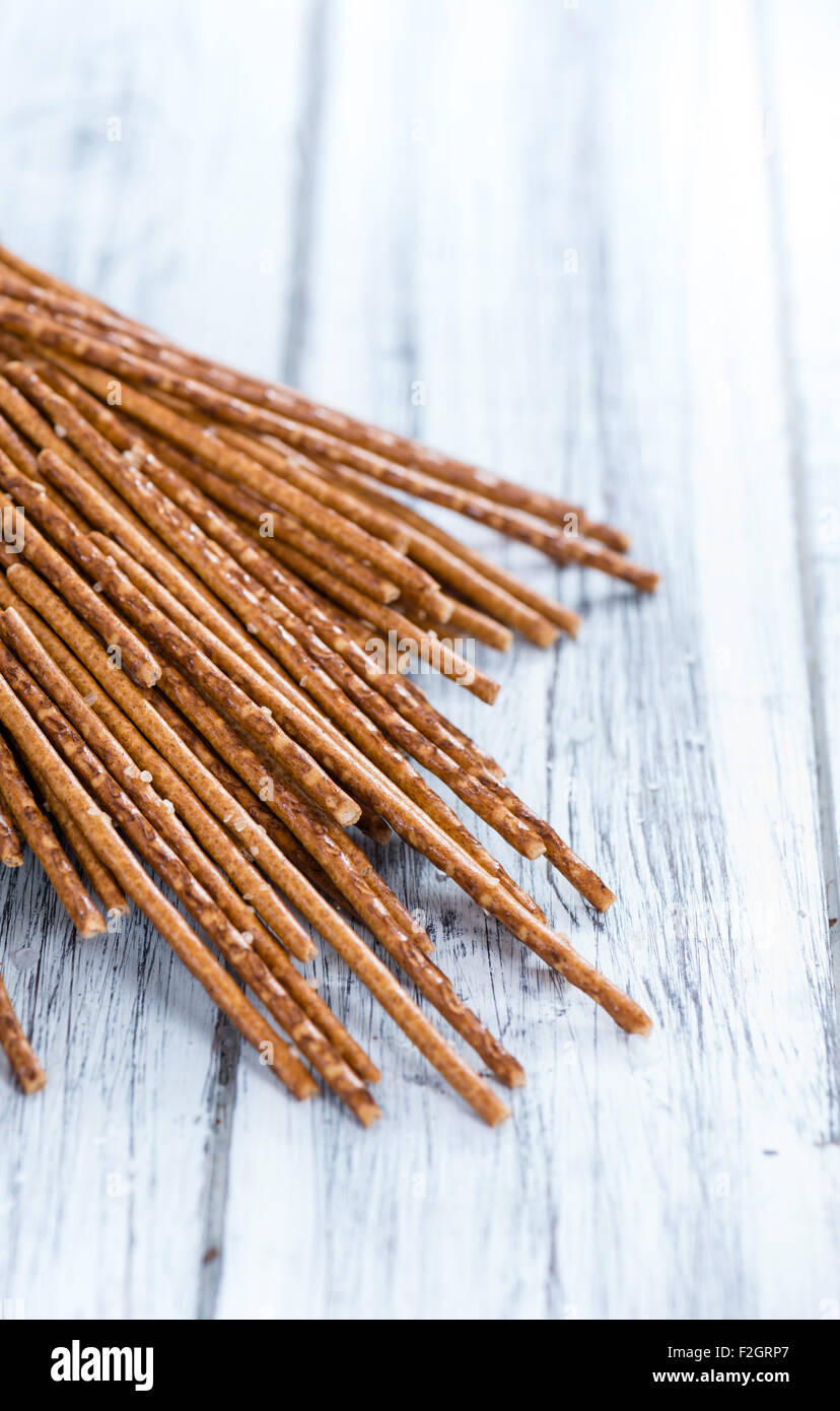 Crispy Salt Sticks (close-up shot) on wooden background Stock Photo - Alamy