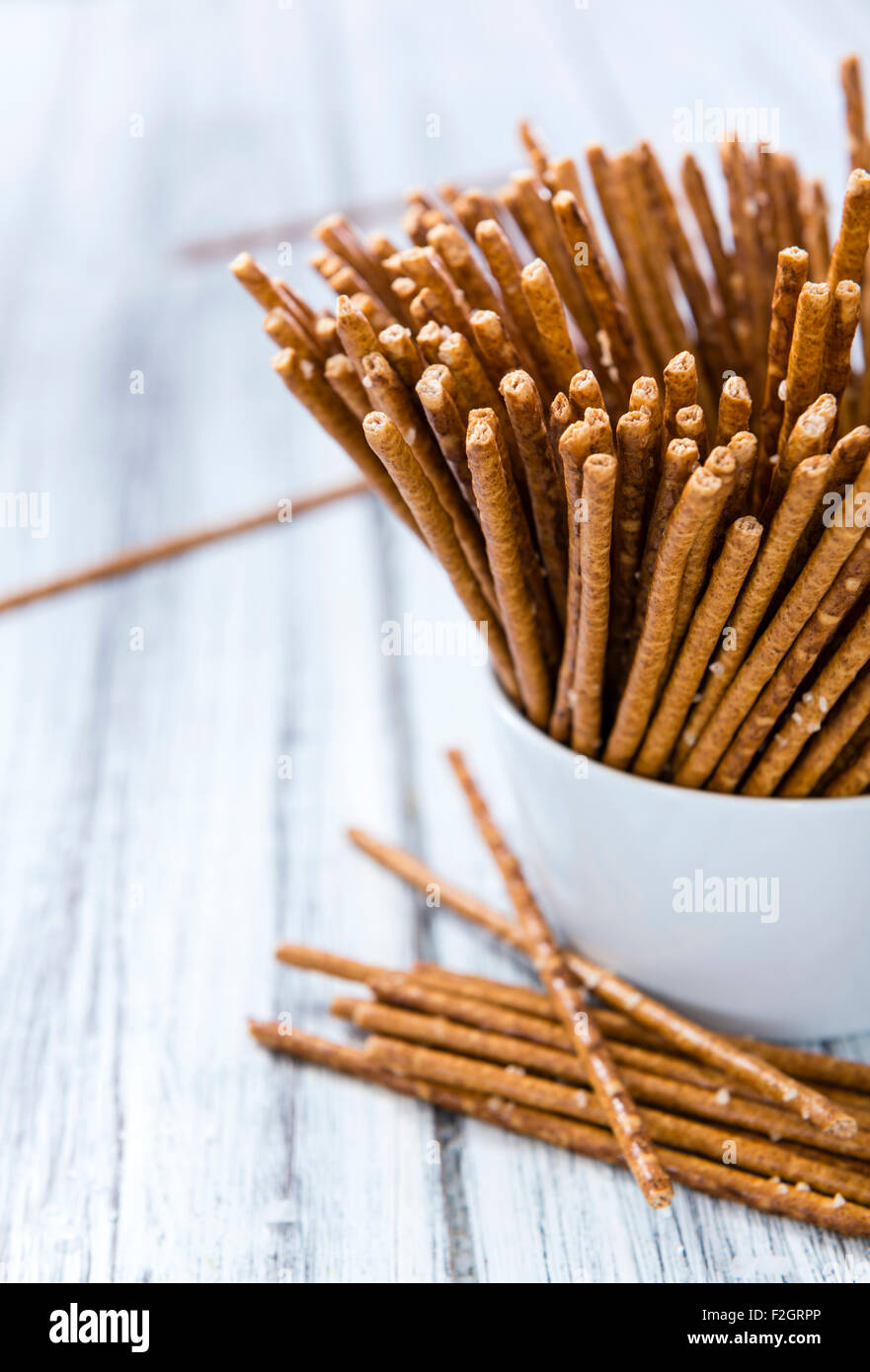 Crispy Salt Sticks (close-up shot) on wooden background Stock Photo - Alamy