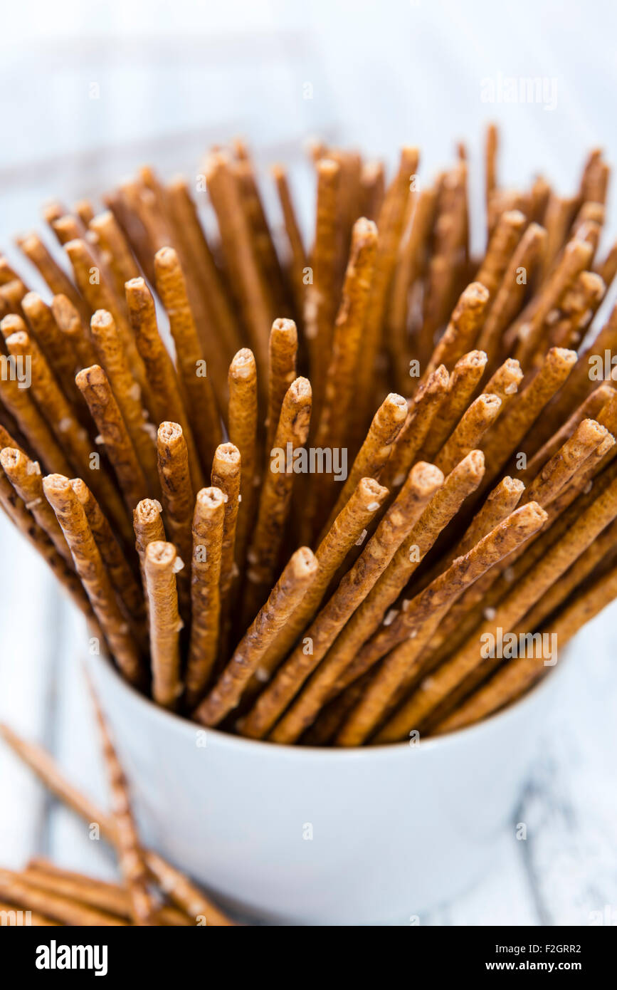 Crispy Salt Sticks (close-up shot) on wooden background Stock Photo - Alamy