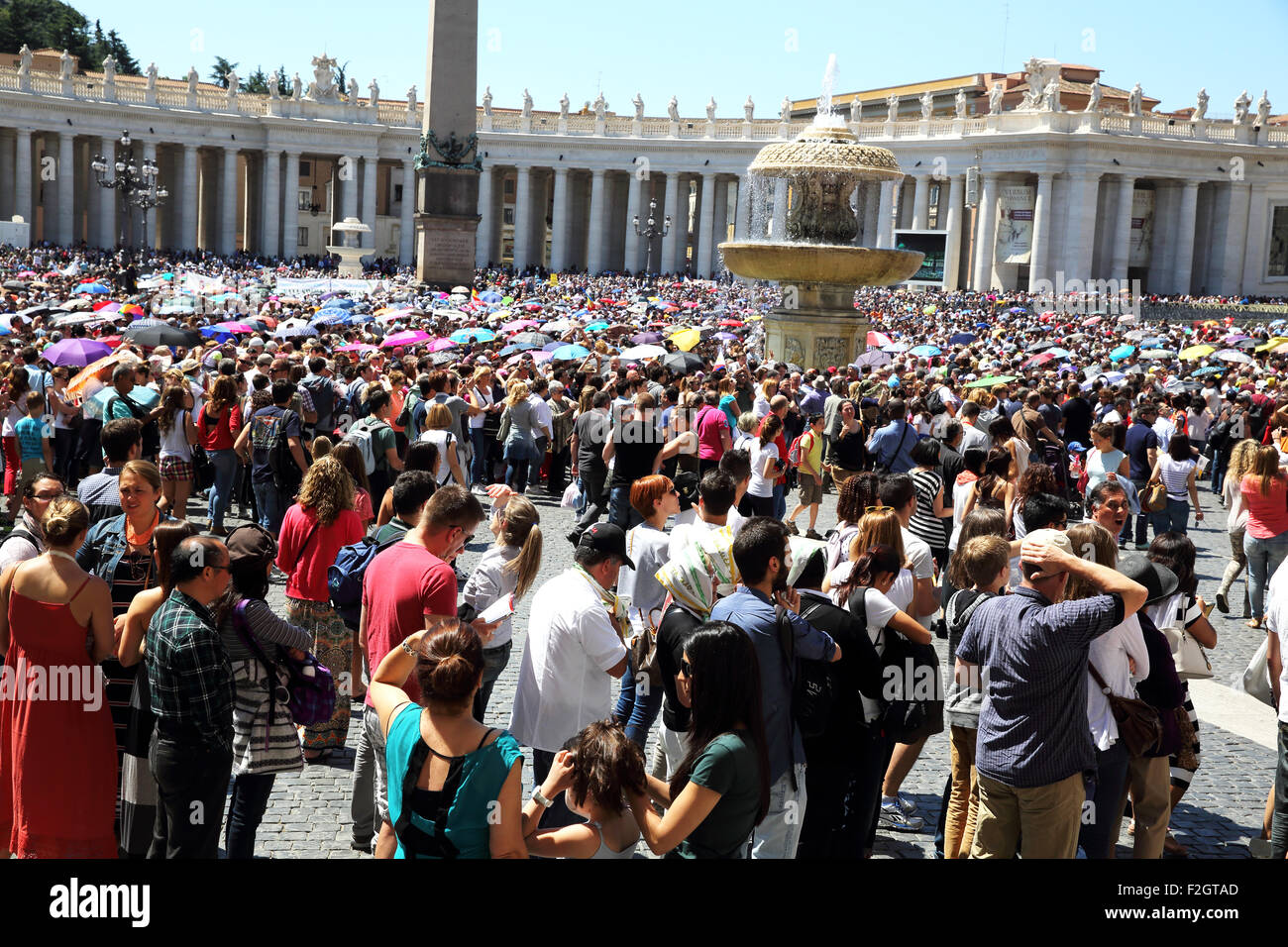 Crowds of people gathered in St Peters Square in the Vatican on a ...
