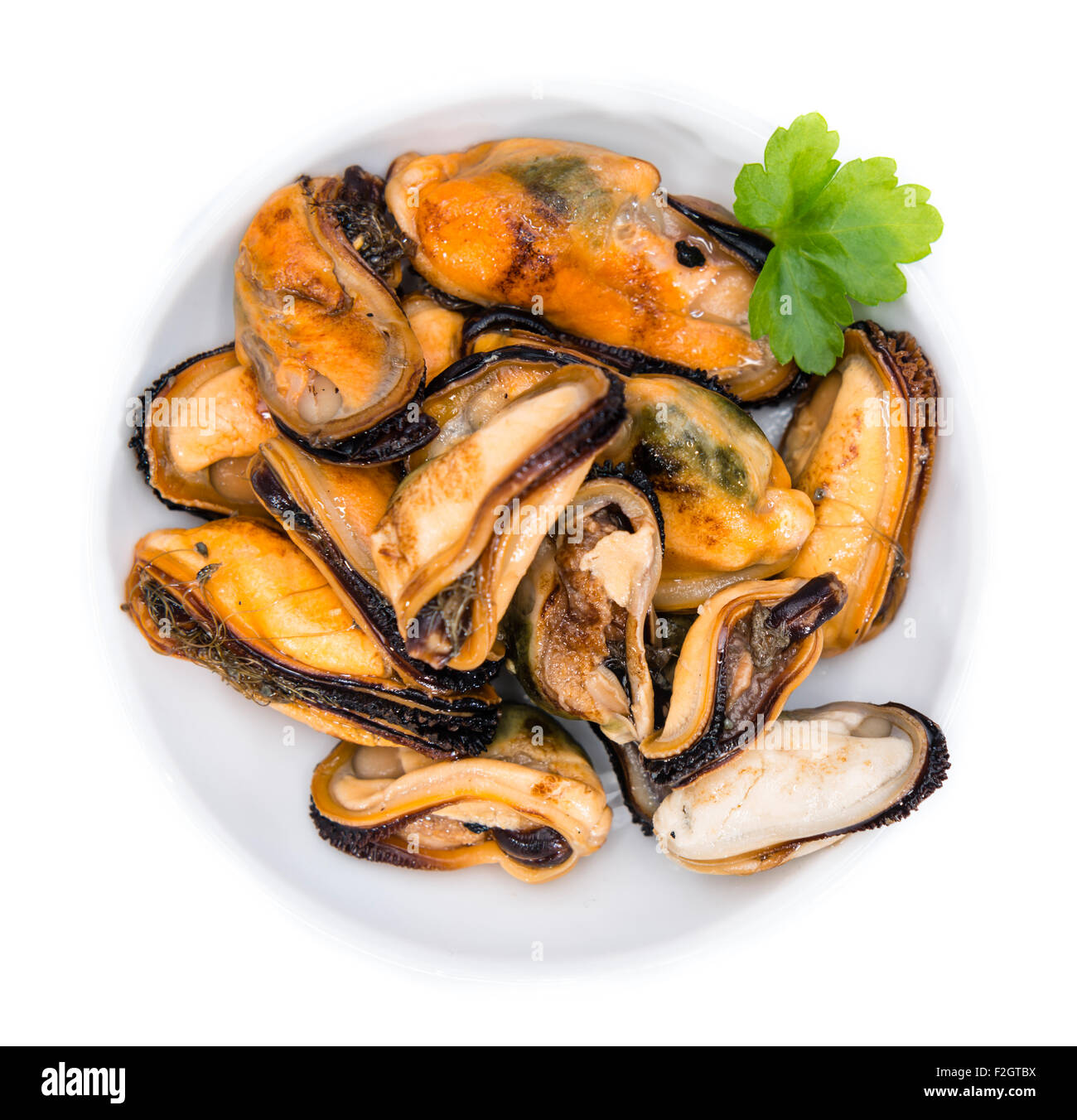 Portion of pickled Mussels in a bowl isolated on white background Stock ...