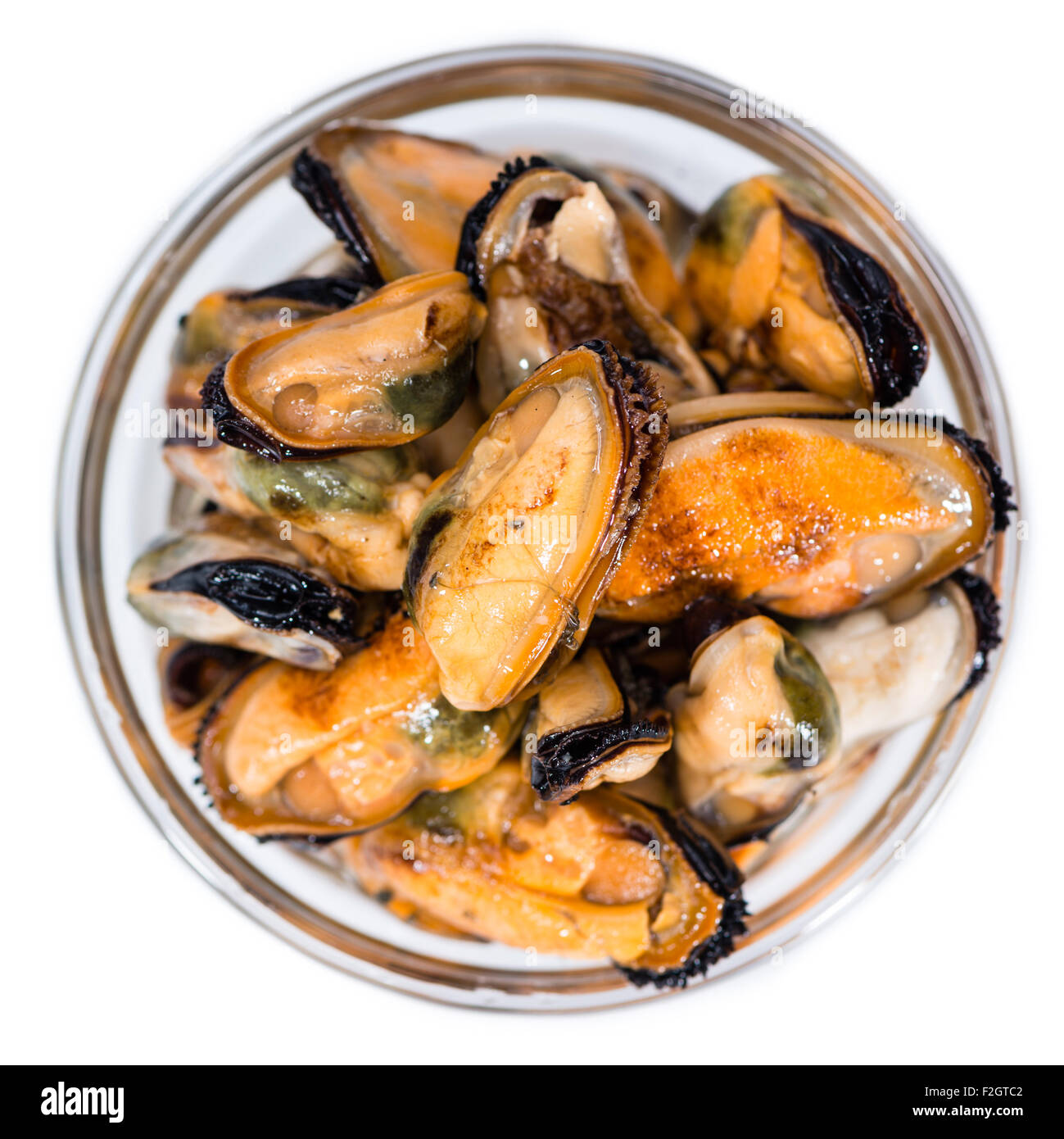 Portion of pickled Mussels in a bowl isolated on white background Stock ...