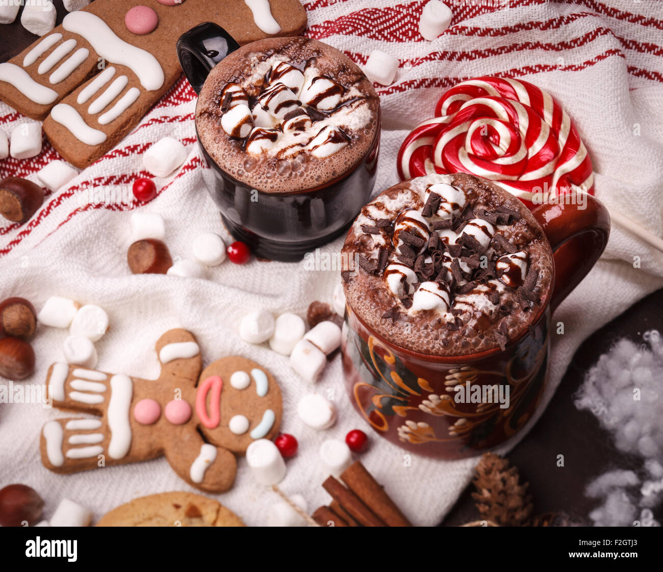 two cups of cocoa Stock Photo - Alamy