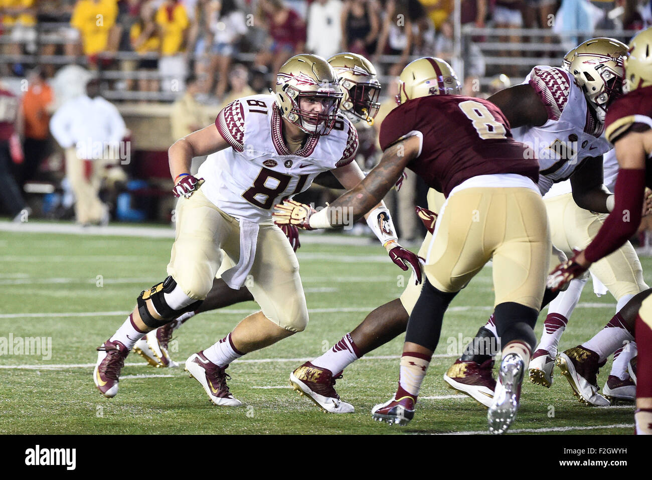 Chestnut Hill, Mass. USA. 18th Sep, 2015. Florida State Seminoles tight ...