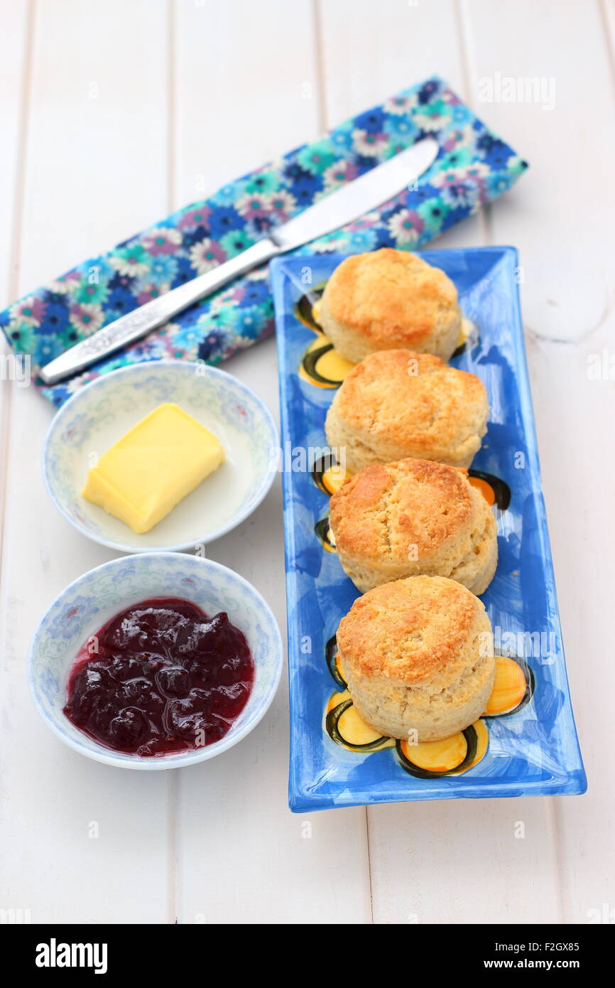 Scones with Jam and Butter Stock Photo - Alamy