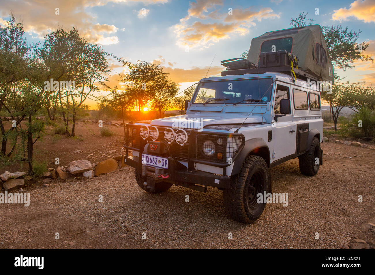 Land Rover parked and Camping in Botswana, Africa Stock Photo - Alamy