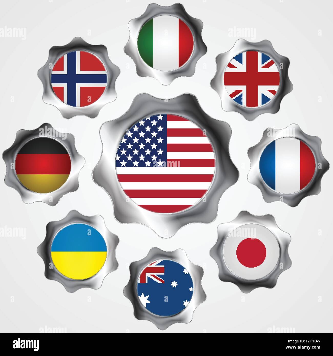 USA influence. Metal gears and flags. Vector background Stock Vector ...