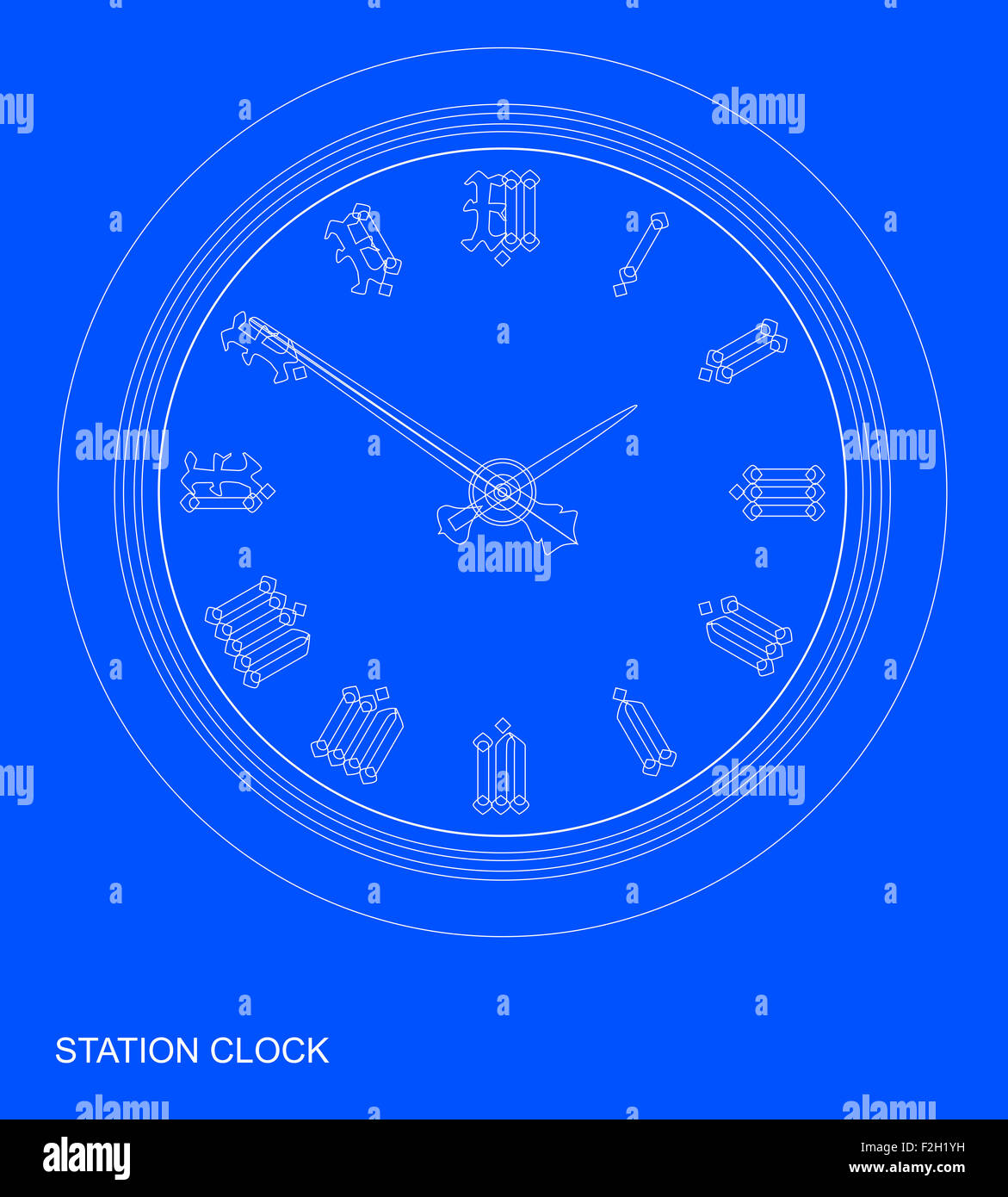 A traditional railway station hanging clock as a blueprint Stock Photo ...