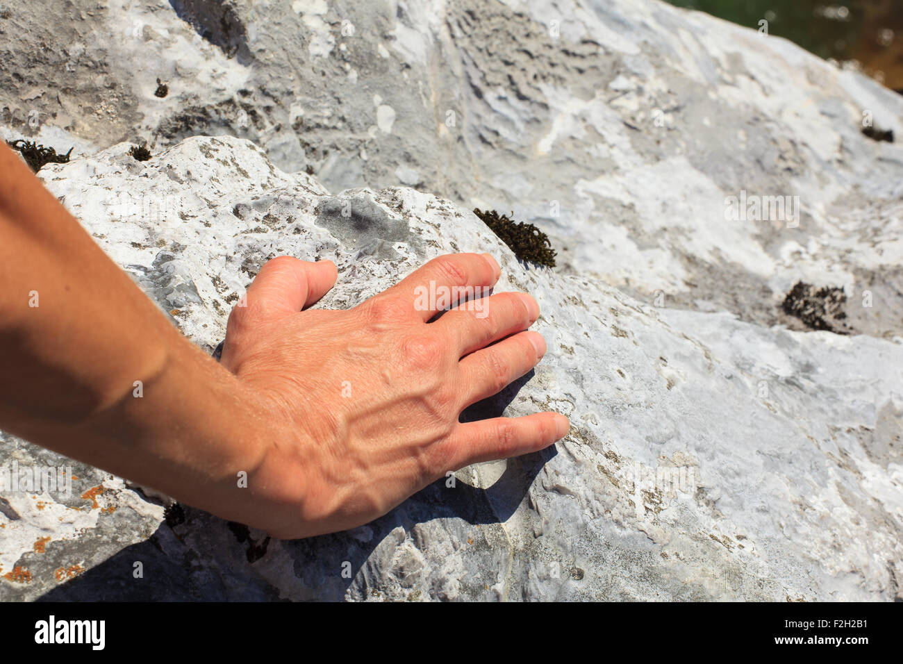 Photo of Female hand on white rock Stock Photo - Alamy