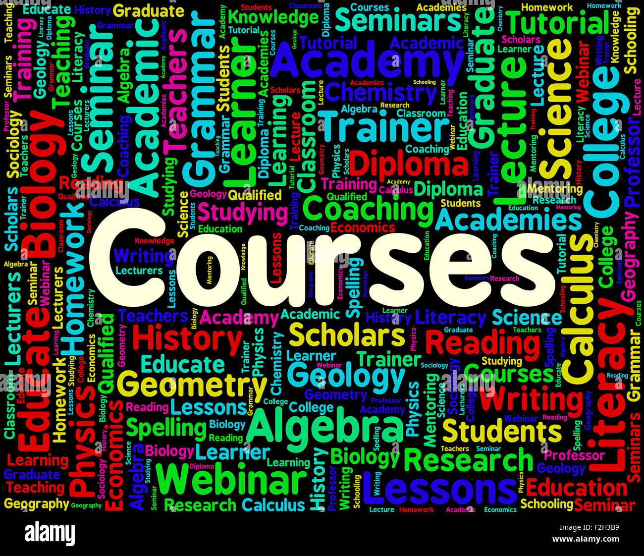 Courses Word Showing School Program And Programme Stock Photo - Alamy