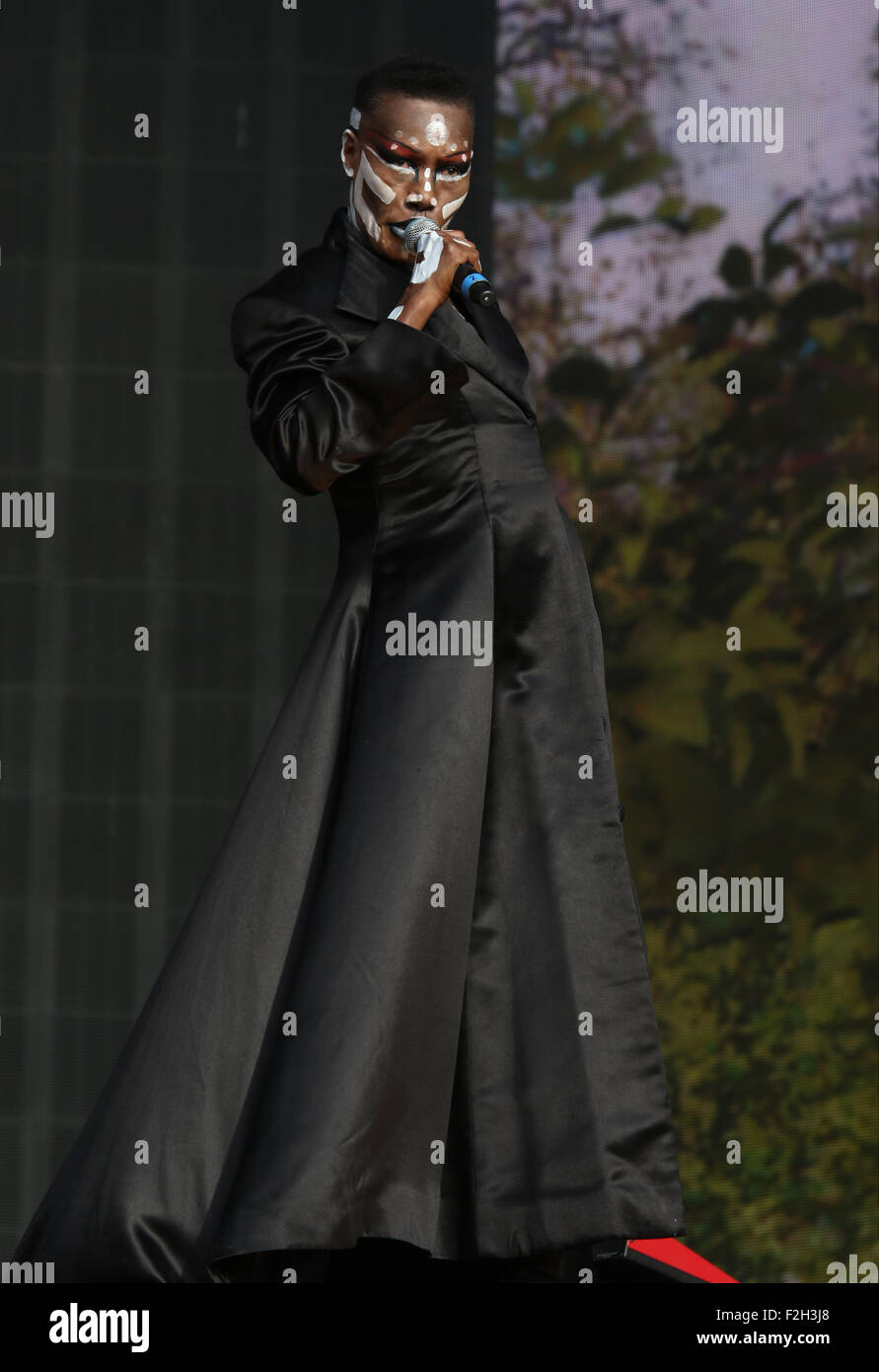 Grace jones on stage at the british summer time concert hi-res stock ...
