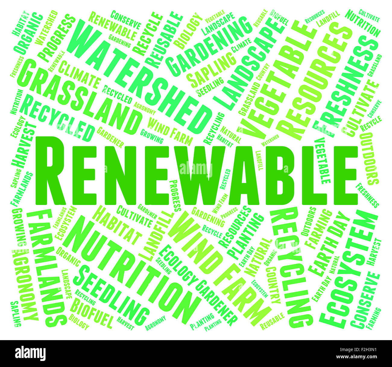 Renewable Word Representing Earth Friendly And Words Stock Photo - Alamy