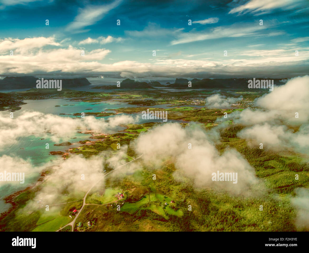 Aerial view of beautiful Lofoten islands in Norway from above the ...