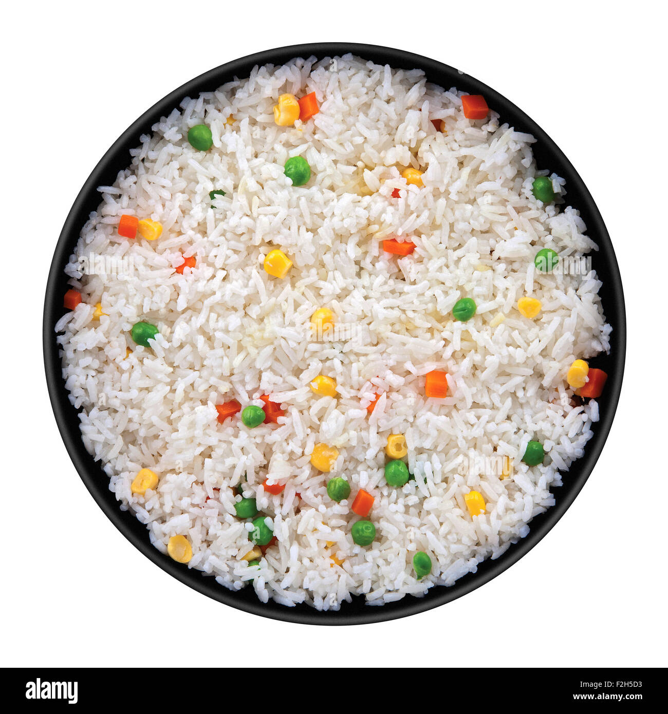 Rice with vegetable in black plate isolated on white Stock Photo - Alamy