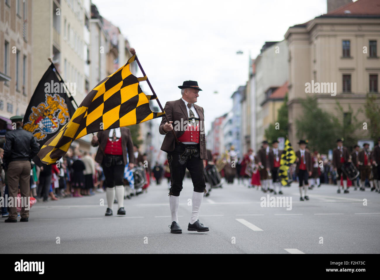 Traditional Bavarian flags during the oktoberfest. Oktoberfest is the ...