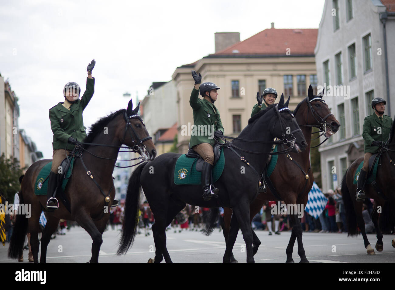 The parade led by Munich Police riders during the oktoberfest ...