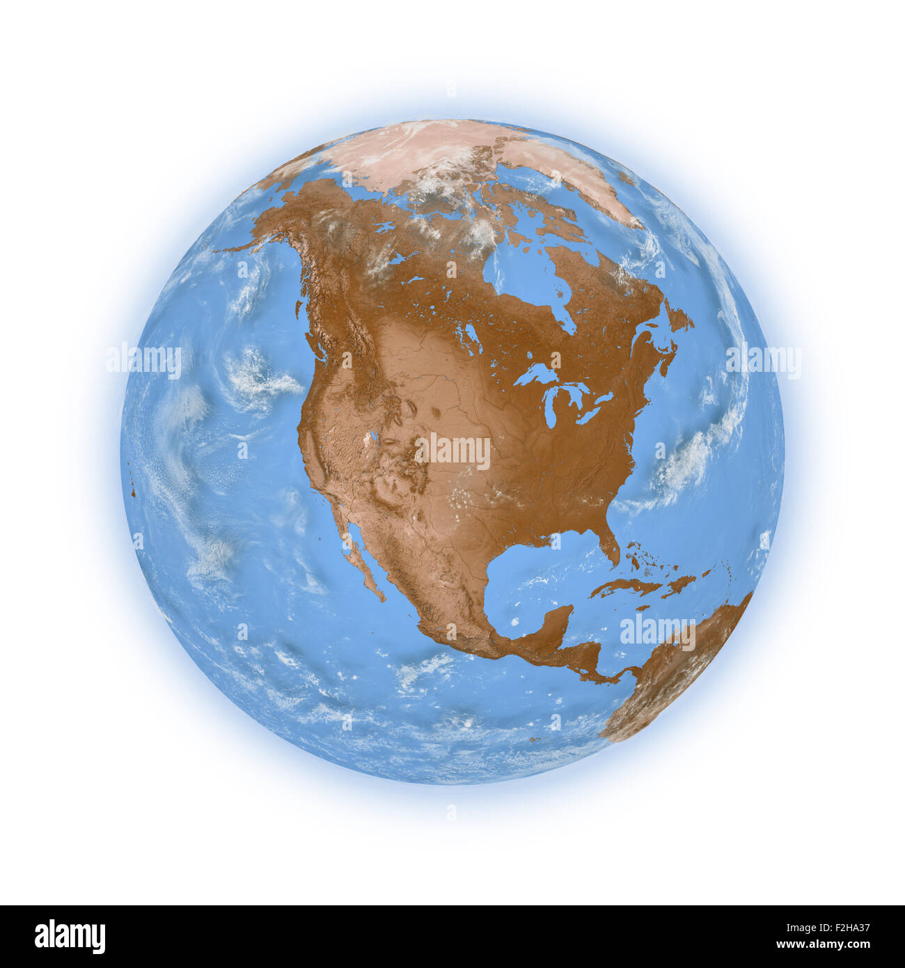 North America on blue planet Earth isolated on white background. Highly ...