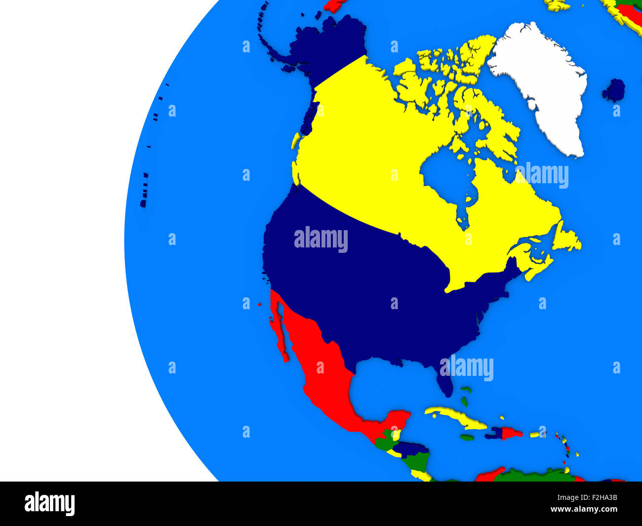Illustration of north american continent on political globe with white ...