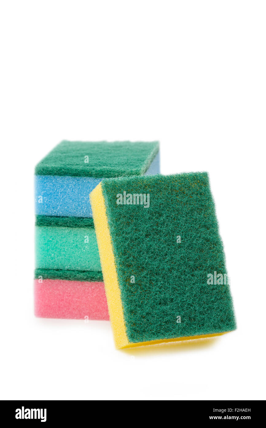 Kitchen Sponges in different colors isolated on white background Stock ...
