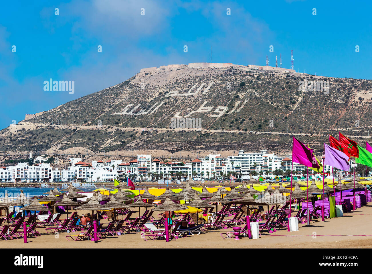 View of the huge sand beach on Agadir, Morocco Stock Photo - Alamy
