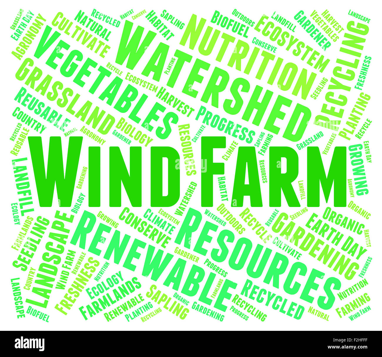 Wind Farm Word Showing Go Green And Environment Stock Photo - Alamy