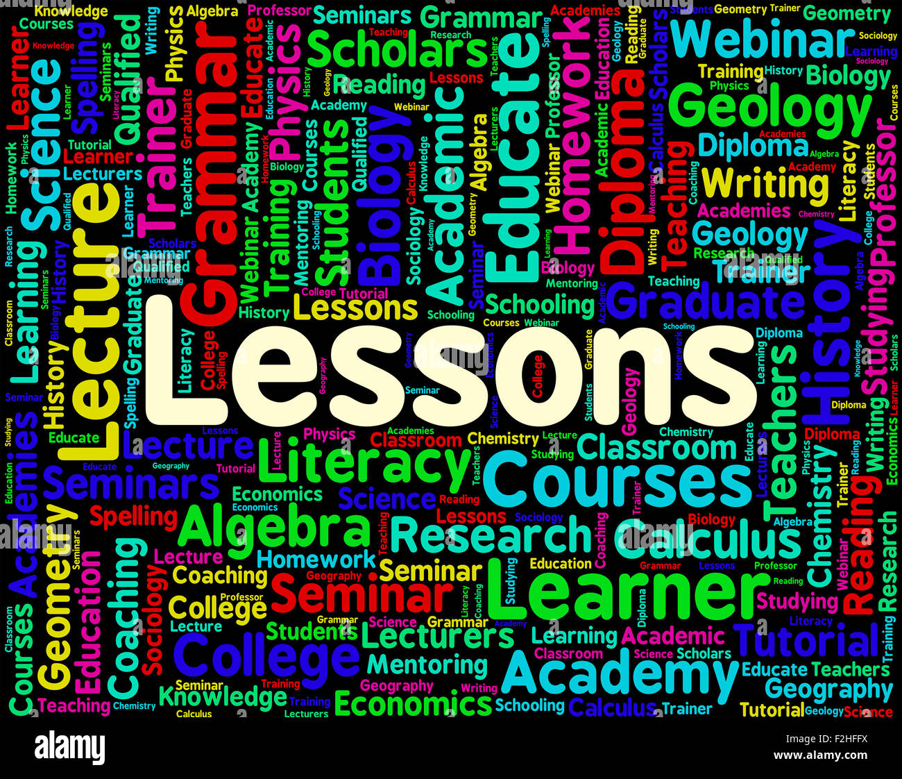 Lessons Word Showing Class Words And Sessions Stock Photo - Alamy