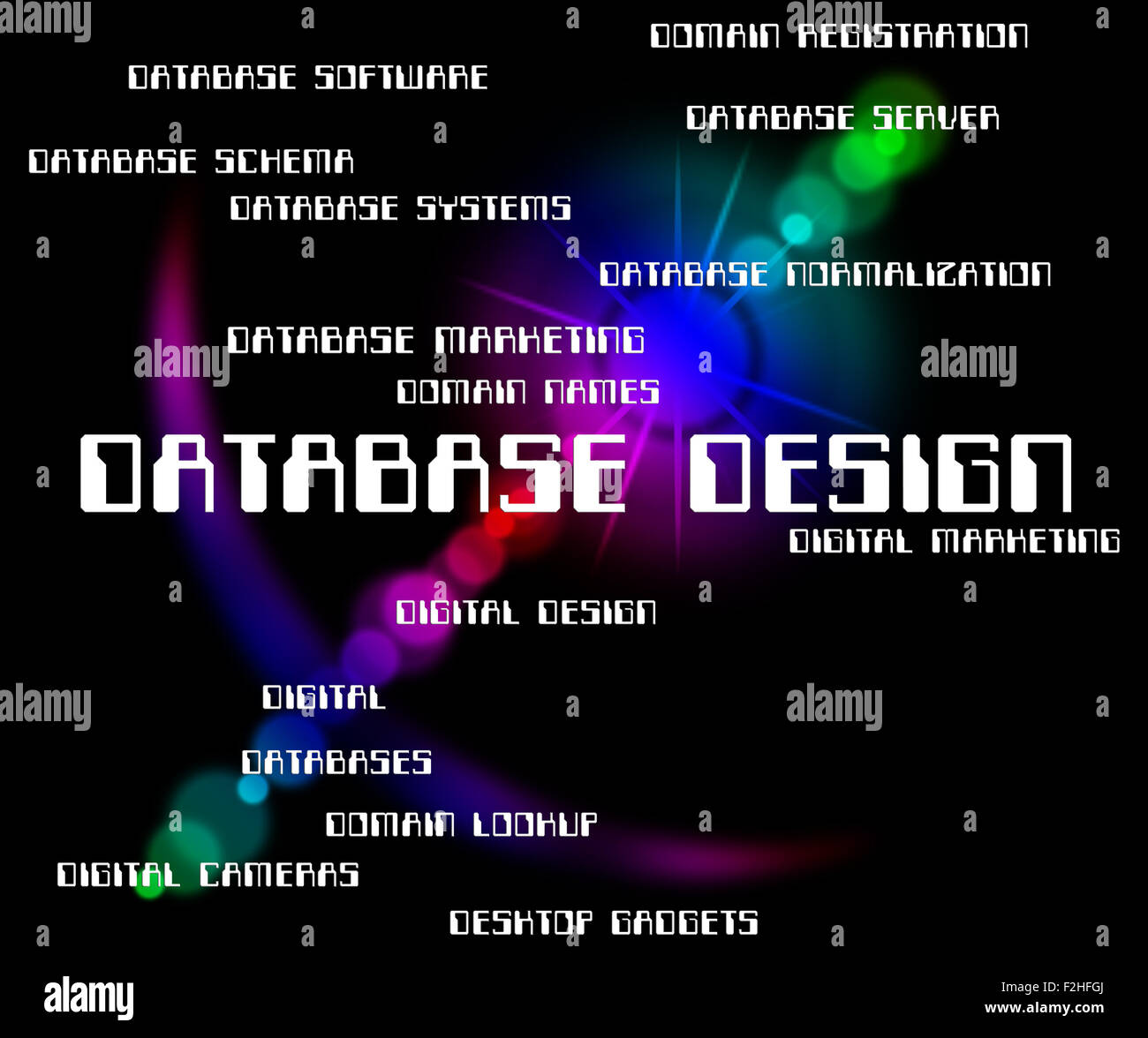 Database Design Indicating Computing Designed And Words Stock Photo - Alamy