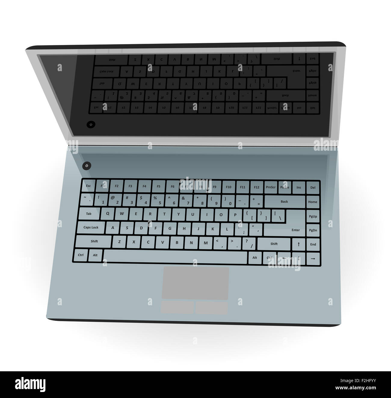 Realistic silver laptop with black screen. Raster version. Vector ...