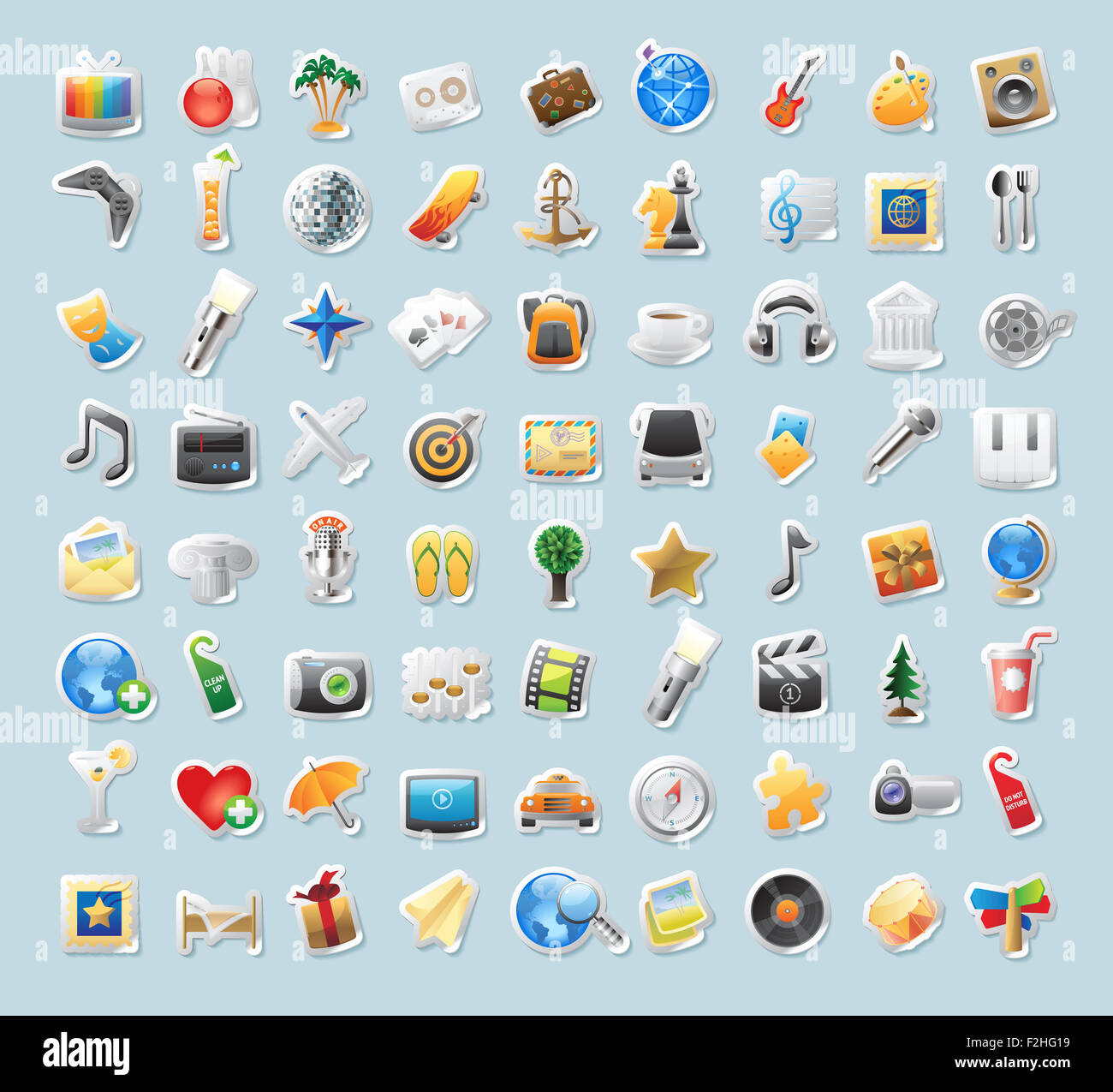 Sticker button set. Icons for entertainment, travel and arts Stock ...