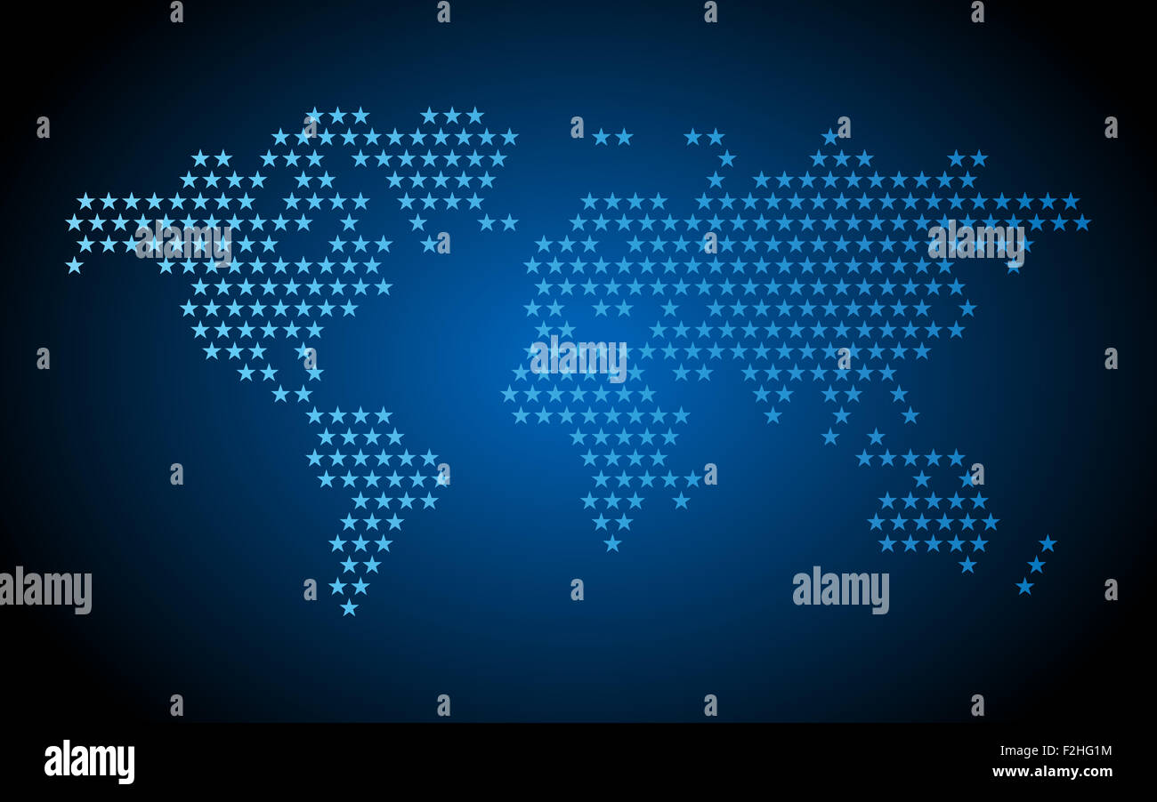 Blue dotted world map made of star shapes Stock Photo - Alamy