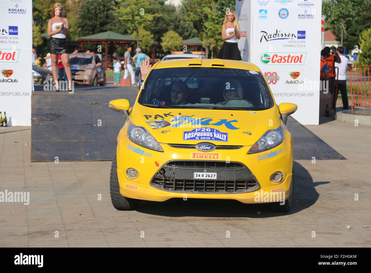 ISTANBUL, TURKEY - JULY 26, 2015: Serpil Pak with Ford Fiesta R2 in ...