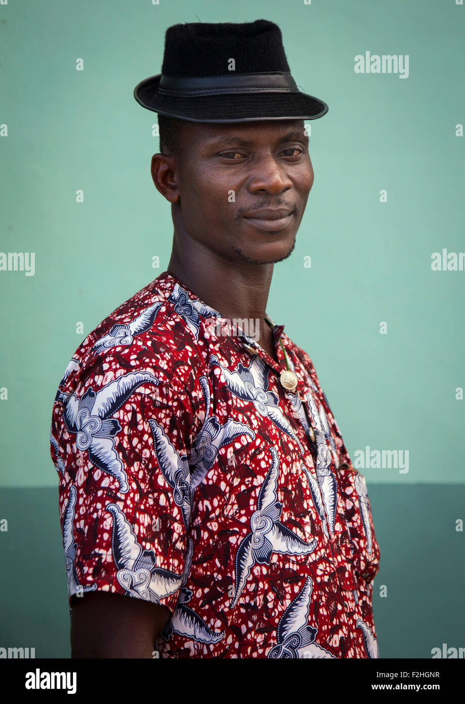 Benin, West Africa, Ganvié, fashionable young man in traditional ...