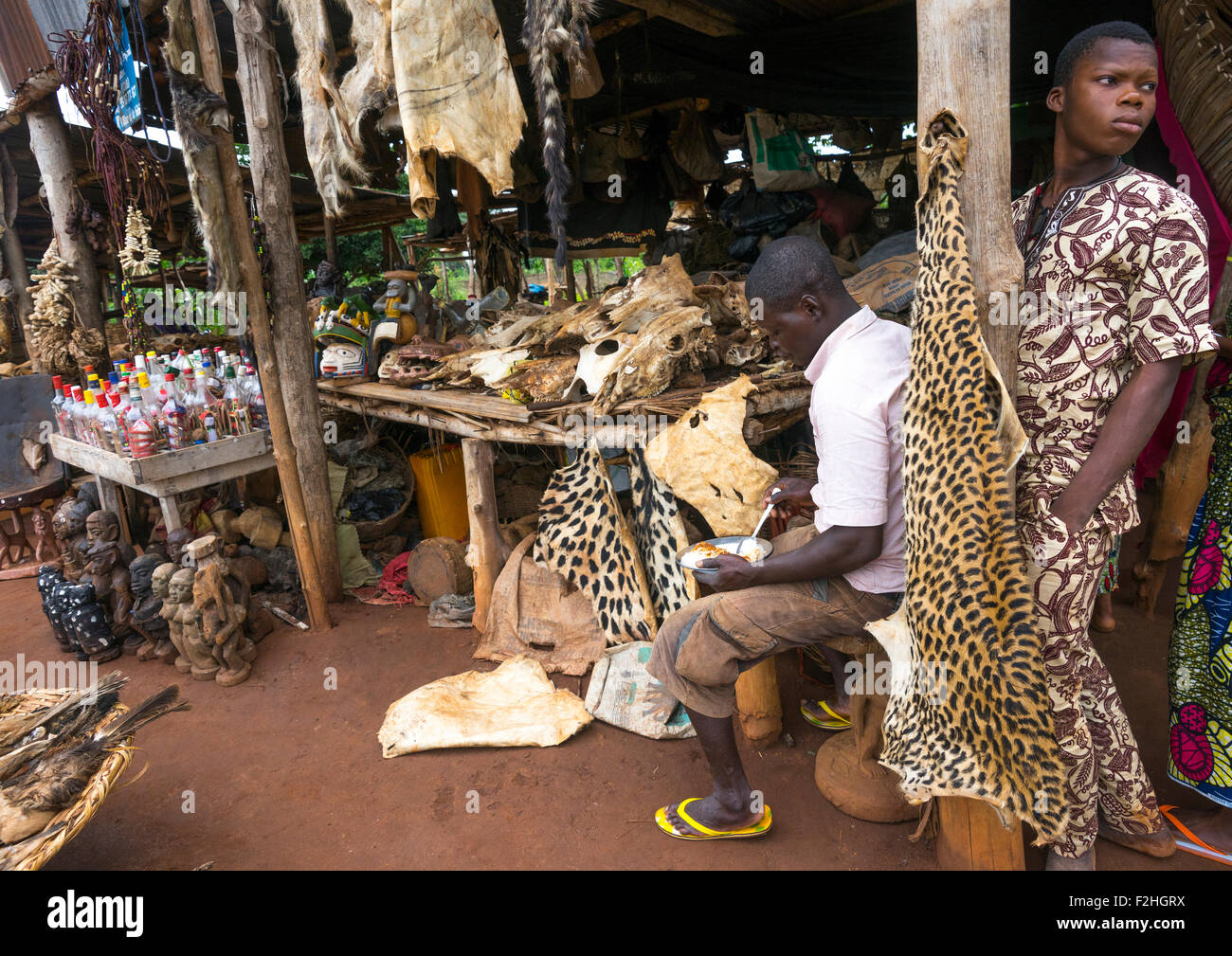 Benin, West Africa, Bonhicon, a voodoo market with many cut heads and ...