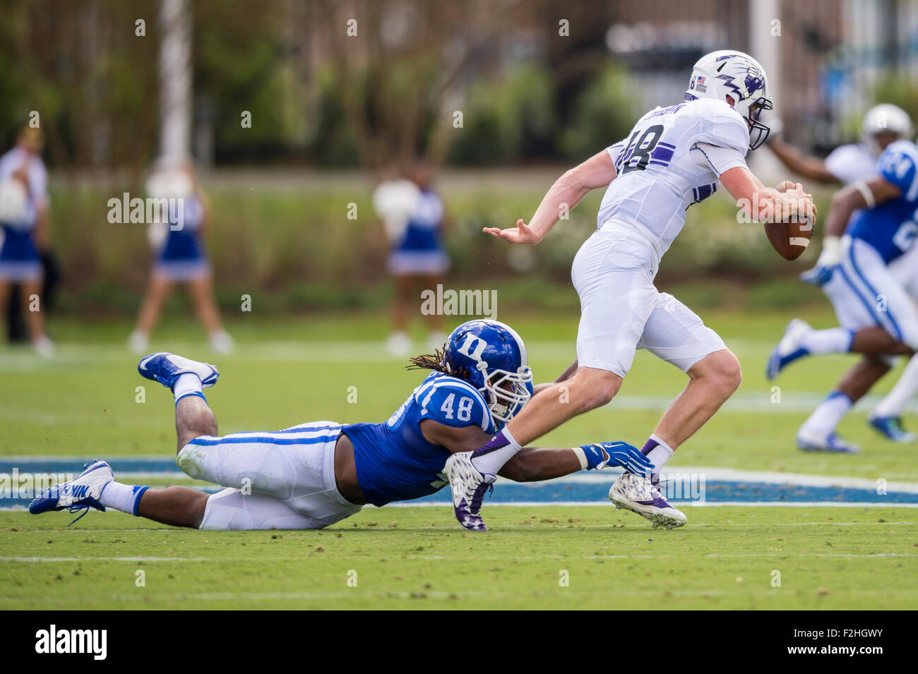 Duke defensive end Deion Williams (48) sacks Northwestern quarterback ...
