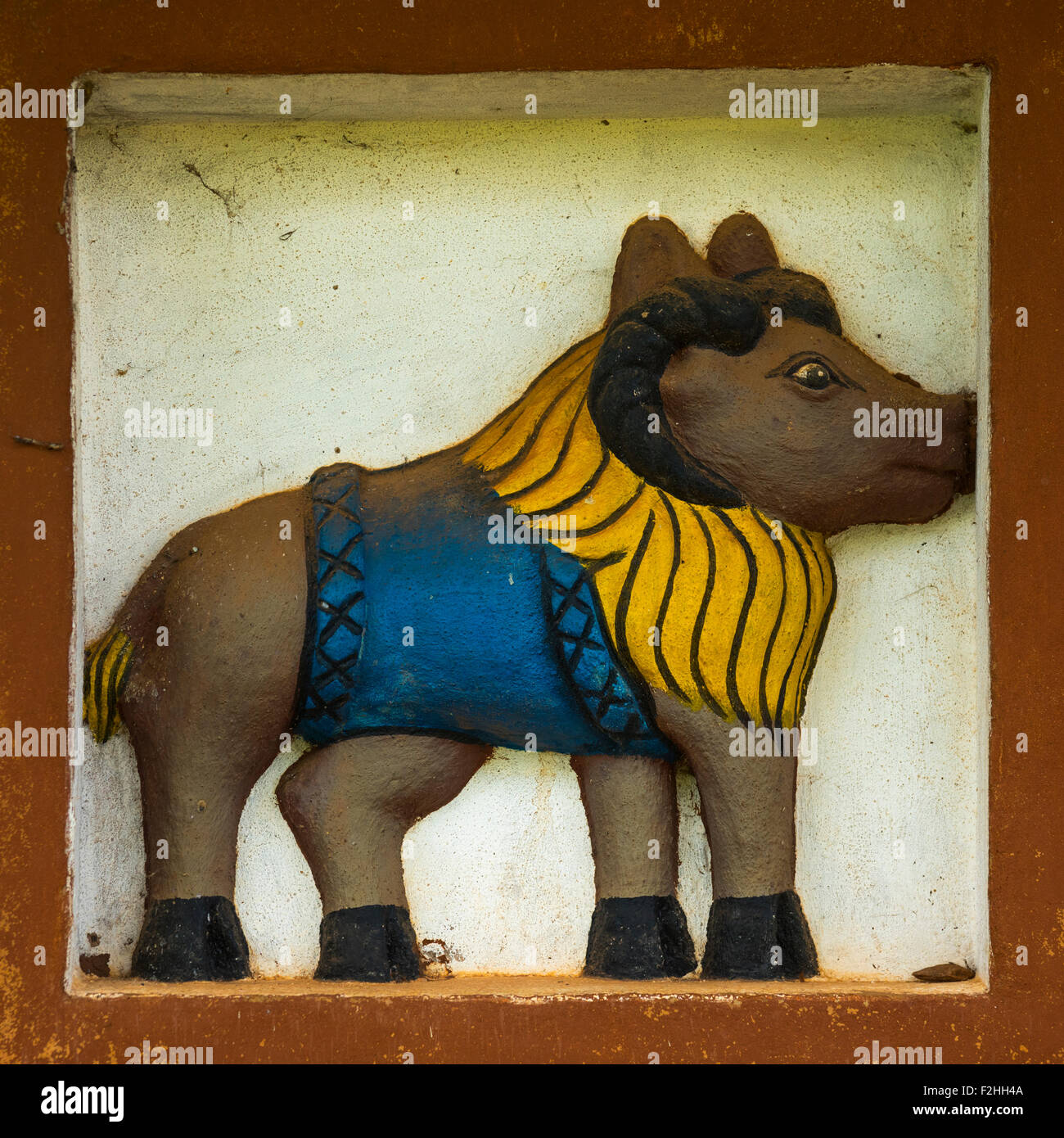 Benin, West Africa, Abomey, animal on a bas-relief at agoli-agbo former ...