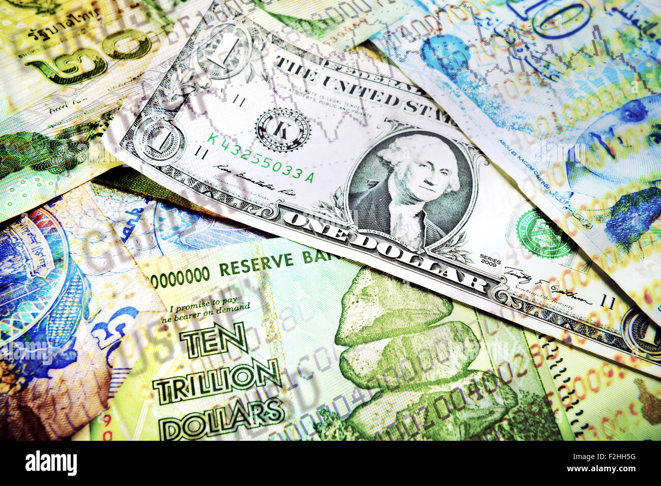 Collage of of various money and market numbers vibrant color Stock ...