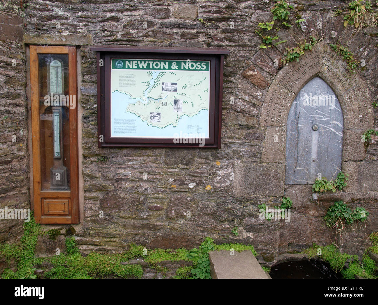 Public Barometer, Information map and old drinking fountain, Noss Mayo ...