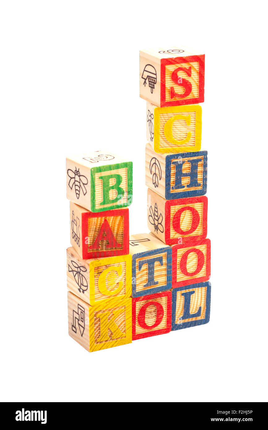 Toy wooden blocks spelling Back To School Stock Photo - Alamy