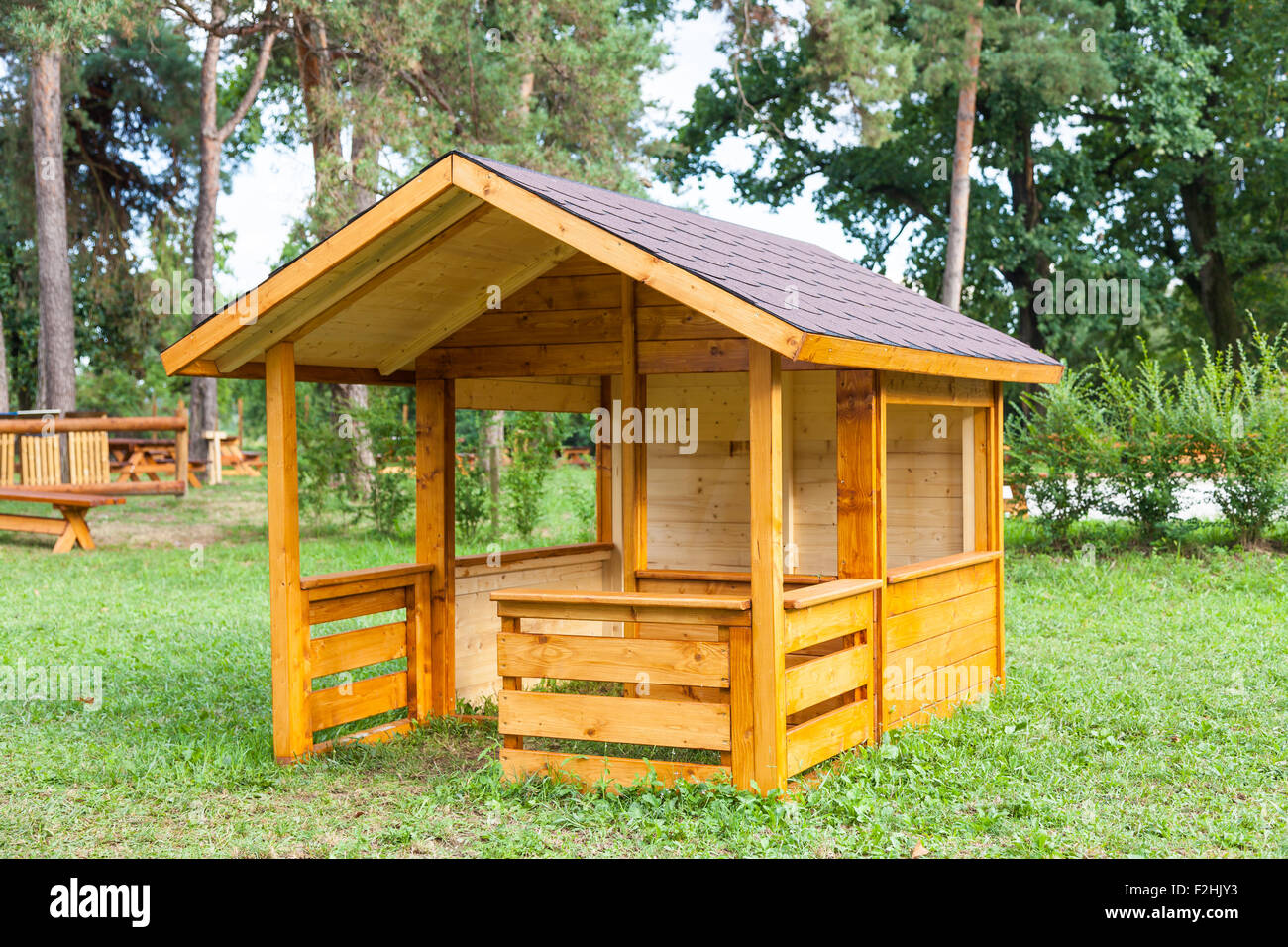 Small children houses made of wood in an Italian park Stock Photo - Alamy
