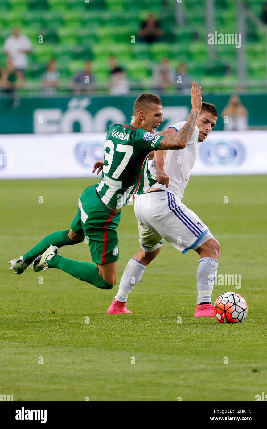 Budapest, Hungary. 19th September, 2015. Roland Varga of Ferencvaros (l ...